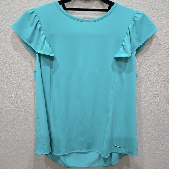Michael Kors | Tops | Michael Kors Aqua Ruffle Sleeve Blouse Teal Top ...